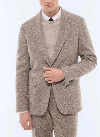 Fursac Veste droite en laine &agrave; chevrons - Taille 46 - Homme