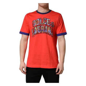 Dolce & Gabbana Homme, Tops, Orange, Taille: XL Logo Print Crew Neck T-shirt