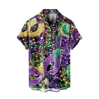 Generic Costume de carnaval pour homme - Chemise &agrave; manches courtes - Chemise de loisirs - Chemise de vacances - V&ecirc;tement de f&ecirc;te - Bouton Down Streetwear - Ma