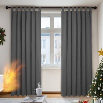 Deconovo Lot de 2 Rideaux Occultants Thermiques Isolant Anti Froid à Pattes Rideaux Salon Design Moderne Décoratif 140x260cm Gris Foncé