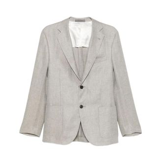 Corneliani Homme, Vestes, Gris, Taille: 2XL Veste en lin &agrave; simple boutonnage