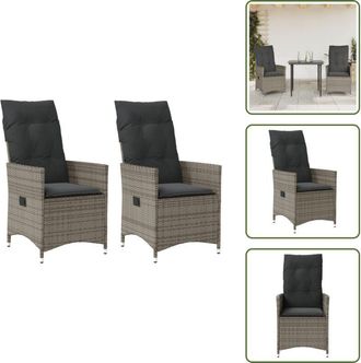 vidaXL Chaise de jardin en r&eacute;sine - vidaXL Chaises inclinables de jardin lot de 2 et coussins gris rotin - Chaise de jardin avec dossier r&eacute;glable