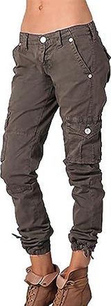 Generic Pantalon de jogging cargo taille basse pour femme - Multi-poches - Pantalon de combat décontracté - Pantalon de sport extensible avec cordon de serrag