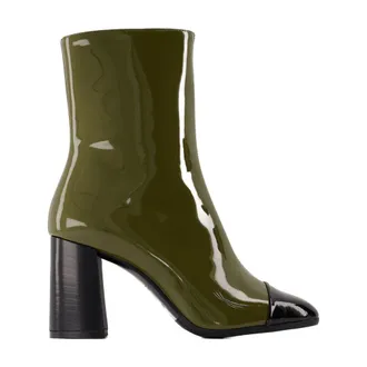 Carel Womens Donna Boots - Carel Patent Leather Khaki-Black Calfskin Shoes