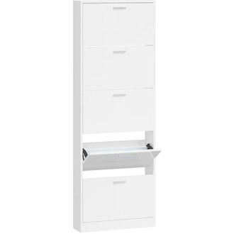 vidaXL Vidaxl - Armoire &agrave; chaussure Blanc brillant 59x17x169 cm Bois ing&eacute;nierie