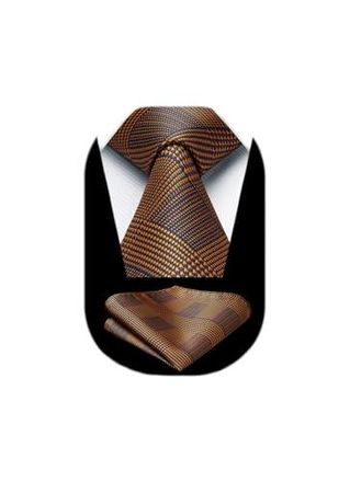 Hisdern Cravate Homme Marron Mariage Élégant Cravates et Pochette Plaid Classique Ensemble de Cravate Mouchoir daffaires Fête