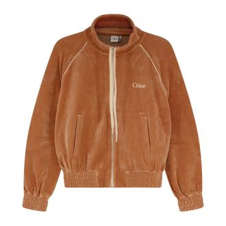 Chlo&eacute; Femme, Vestes, Brun, Taille: 40 FR Veste de surv&ecirc;tement en velours avec logo
