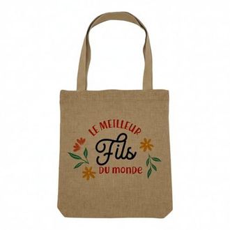 Fabulous Sac Shopping Tote Bag Aspect Lin - Le Meilleur Fils du Monde Famille Fils Enfant Id&eacute;e Cadeau Anniversaire - Sac de Courses Toile Epaisse 360g Beige Na