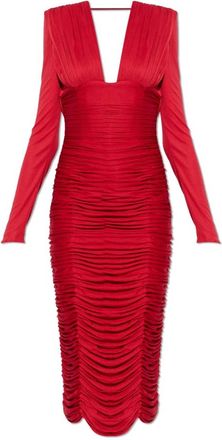 Versace Femme, Robes, Rouge, Taille: 36 FR Robe midi drap&eacute;e en jersey cr&ecirc;pe de soie