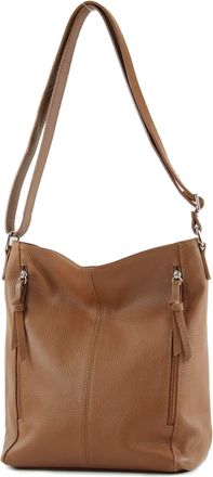 modamoda.de T195 Damen Leder Schultertasche Umh&auml;ngetasche handmade in Italy, Farbe:Cognac