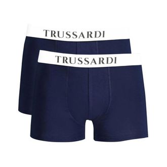 Trussardi Homme, Sous-v&ecirc;tements, Bleu, Taille: L Boxer Briefs Bleus en Coton avec Logo
