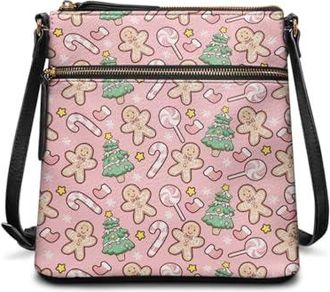 Coloranimal Petit sac &agrave; bandouli&egrave;re pour femme - Sac &agrave; main r&eacute;glable sur le th&egrave;me de No&euml;l - Sacoche zipp&eacute;e, Bonhomme en pain d&eacute;pice de No&euml;l