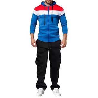 Generic Survêtement 2 pièces pour homme avec fermeture éclair sur toute la longueur, sweat à capuche et jogging, tenue décontractée pour le sport de plein air
