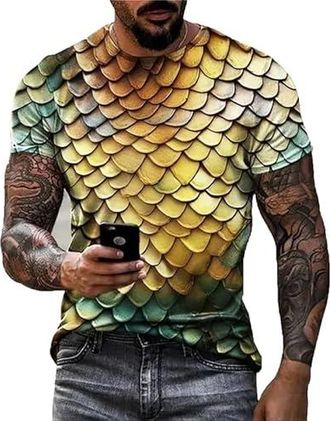 Keephen &Eacute;cailles de Poisson pour Hommes T-Shirt imprim&eacute; en 3D T-Shirts Graphiques Vintage Hip hop d&eacute;t&eacute; T-Shirt &agrave; Manches Courtes &agrave; col Rond