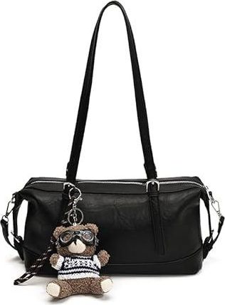Generic Sac fourre-tout vintage avec poignée sur le dessus et pendentif, sac à main tendance pour femme, shopping, rendez-vous galant, quotidien, Noir, 12.6x1