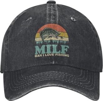 Generic Casquette dHomme, Casquette de Baseball lav&eacute;e Milf-Man I Love Fishing Chapeau de Camionneur d&eacute;t&eacute; pour Femme Masculine Sports r&eacute;tro de Plein air Sun Su