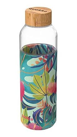 Quokka RUNDE GLASFLASCHE MIT TROPISCHER SILIKONH&Uuml;LLE 660ML, &Uacute;nico