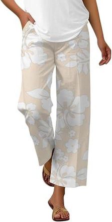 Generic Robe boh&egrave;me d&eacute;contract&eacute;e pour femme - Imprim&eacute; floral - Pantalon en lin &agrave; rayures - Taille &eacute;lastique - Cordon de serrage - Pour l&eacute;t&eacute;, le printemps, la 