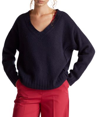 Benetton Damen Maglia Scollo V M/L 126wd402z Pullover, blau, M