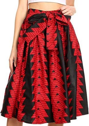 Sakkas 19421 - Jupe mi-Longue à Poches Africa Vintage Circle avec imprimé AMA pour Femmes - 114-RedBlack - OS