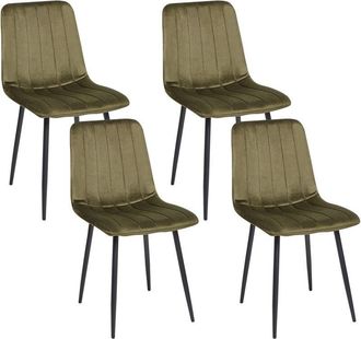 Beliani Lot de 4 Chaises de Repas Salle &agrave; Manger Moderne Pieds en M&eacute;tal Si&egrave;ges en Velours Vert Olive Kalispell