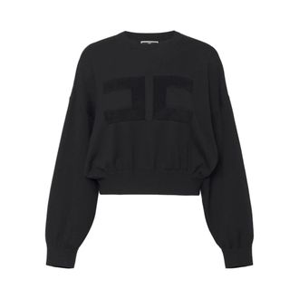 Elisabetta Franchi Femme, Sweatshirts et sweats &agrave; capuche, Noir, Taille: 40 FR Pull Noir avec D&eacute;tails Raffin&eacute;s