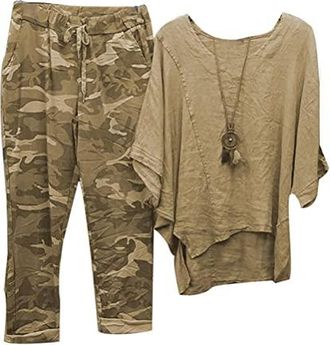 Onsoyours Femme Ensemble de Vêtements 2 Pièces Elegante Dété Sexy Imprimé Floral T-Shirt Manches 3/4 + Pantalon Large Taille Haute Party DIntérieur Jogging E Ka