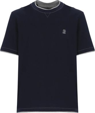 Brunello Cucinelli Homme, Tops, Bleu, Taille: 2XL T-shirt avec effet de superposition
