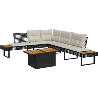 vidaXL 2-tlg. Garten-Sofagarnitur mit Kissen Schwarz Poly Rattan - Vidaxl