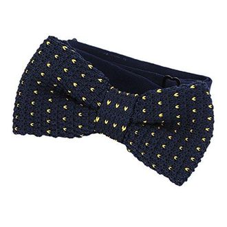 DonDon Noeud papillon homme en tricot li&eacute; et r&eacute;glable 11 x 6 cm bleu fonc&eacute; - jaune