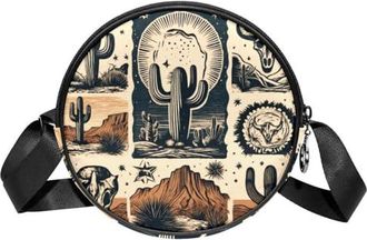 Generic Sac &agrave; bandouli&egrave;re circulaire pour femme, petit sac &agrave; bandouli&egrave;re boh&egrave;me occidental avec fermeture &eacute;clair, bretelles r&eacute;glables, sac &agrave; main rond d&eacute;contr