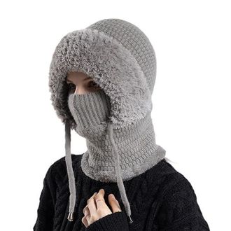 Generic Bonnet 3 en 1 pour femme, bonnet dhiver chaud tricot&eacute; avec &eacute;charpe et couvre-visage, chapeau thermique coupe-vent pour temps froid, id&eacute;al pour la marc