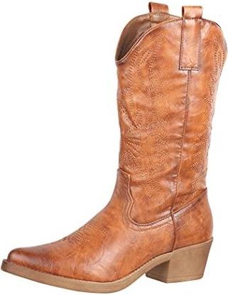Elara Bottes Femmes de Cowboy Motard Chunkyrayan 301-A32PU-Camel-36