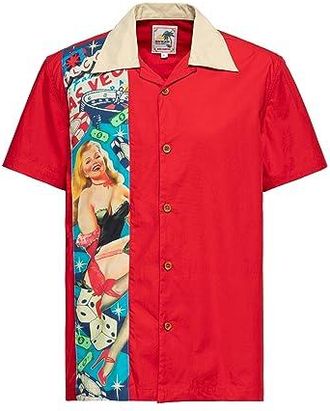 King Kerosin Chemise panneau pour homme | Chemise de lounge | Chemise de bowling | Manches courtes | Pin-Up Girl | Las Vegas | Rockabilly | Rocknroll | Vintage | R