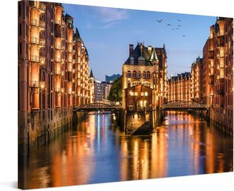 Picanova Wandbilder Hamburg Premium Leinwanddruck - Leinwandbild Hamburg Speicherstadt Panorama 120x80cm - Kunstdruck Auf 2cm Holz-Keilrahmen Für Schlaf- Und W
