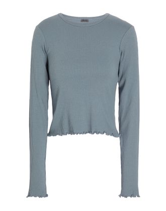 8 by YOOX ORGANIC COTTON CREW-NECK LONG SLEEVES RIBBED TOP W/ LETTUCE HEM