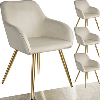 TecTake 4er Set Esszimmerstuhl, Sessel bequem mit Armlehne, Polsterstuhl, Samtstoff Cocktailsessel, Loungesessel f&uuml;r Wohnzimmer, Esszimmer, Moderne K&uuml;chenst&uuml;h