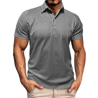 Generic Polo ray&eacute; hawa&iuml;en pour homme - Haut d&eacute;t&eacute; &agrave; manches courtes - Col polo tendance - Coupe d&eacute;contract&eacute;e - Confortable - Costume extensible pour cadeaux qu