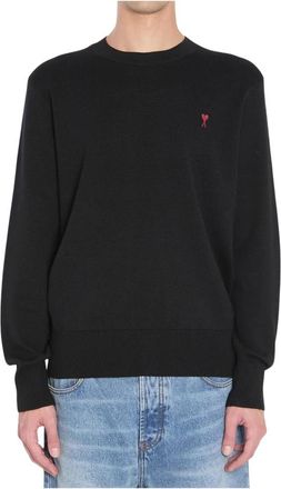 Ami Rundhals-Pullover mit rotem Ami de Coeur Logo - - Knitwear - Herren - Schwarzk - XL