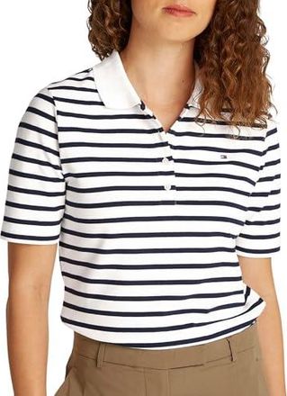 Tommy Hilfiger Polo Manches Courtes Femme Regular Fit, Multicolore (Breton Ecru/Dark Night Navy STP), XL