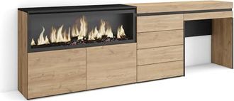 Skraut Home | Schminktisch | Frisiertisch mit Stauraum | 234x75x35 cm | mit Schublade | Elektrokamin XXL | Kommode mit Schubladen | Moderner Stil | Eiche