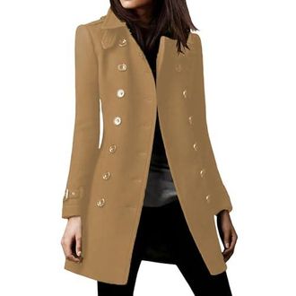 Generic Caban crois&eacute; pour femme, mi-long, veste dhiver &agrave; revers crant&eacute;, style classique et &eacute;l&eacute;gant, kaki, taille XL