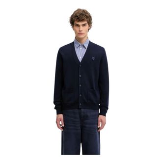 Maison Kitsun&eacute; Cardigan &agrave; patch t&ecirc;te de renard audacieux - Homme - Pulls - Bleu - Taille: 2XL