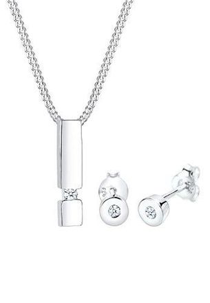DIAMORE Elli DIAMONDS Parure de Bijoux Femmes Boucles dOreilles Géo Pendentif Solitaire avec Diamant (0.09 ct.) en Argent Sterling 925