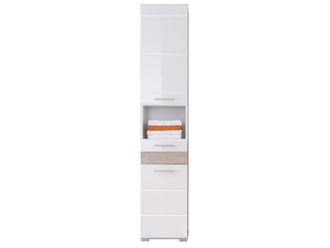 Trendteam Mezzo - Hochschrank - Wei&szlig; Hochglanz/Eiche S&auml;gerau - Badregal modern mit 6 F&auml;chern und Einer Schublade - (BxHxT) 37 x 182 x 31 cm - 3 verstellbare Ein
