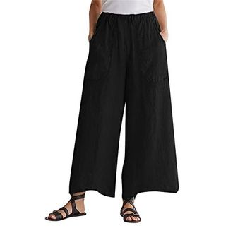 Generic Pantalon Lin Femme Ete Leger Fluide L&eacute;ger Pantalon Femme Printemps &Eacute;t&eacute; &Agrave; La Coton Lin Baggy Poche &Agrave; Jambes Larges D&eacute;contract&eacute; Jogging Large Yoga (Blac