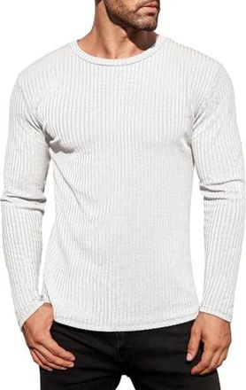 Ekouaer Thermique Homme Chauds Col Rond Pull Côtelé Automne-Hiver sous-Vêtements Blanc XL