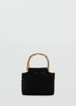 Mango Sac &agrave; main avec anse en bambou noir - Femme - Taille unique - MANGO