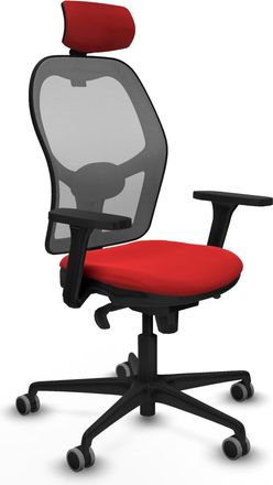 Piqueras y Crespo Gepolsterter Drehstuhl mit 3D-Armen, h&ouml;henverstellbare Lendenwirbelst&uuml;tze und h&ouml;henverstellbares Kopfteil, Grau/Rot