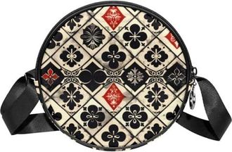 Generic Sac &agrave; bandouli&egrave;re rond pour femme, imprim&eacute; r&eacute;tro, petit sac &agrave; bandouli&egrave;re avec fermeture &eacute;clair, bretelles r&eacute;glables, sac &agrave; main rond d&eacute;contract&eacute; pour